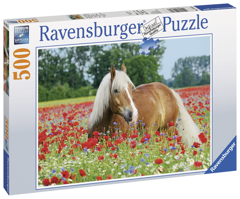 500 Teile Ravensburger Puzzle Pferd im Mohnfeld 14831
