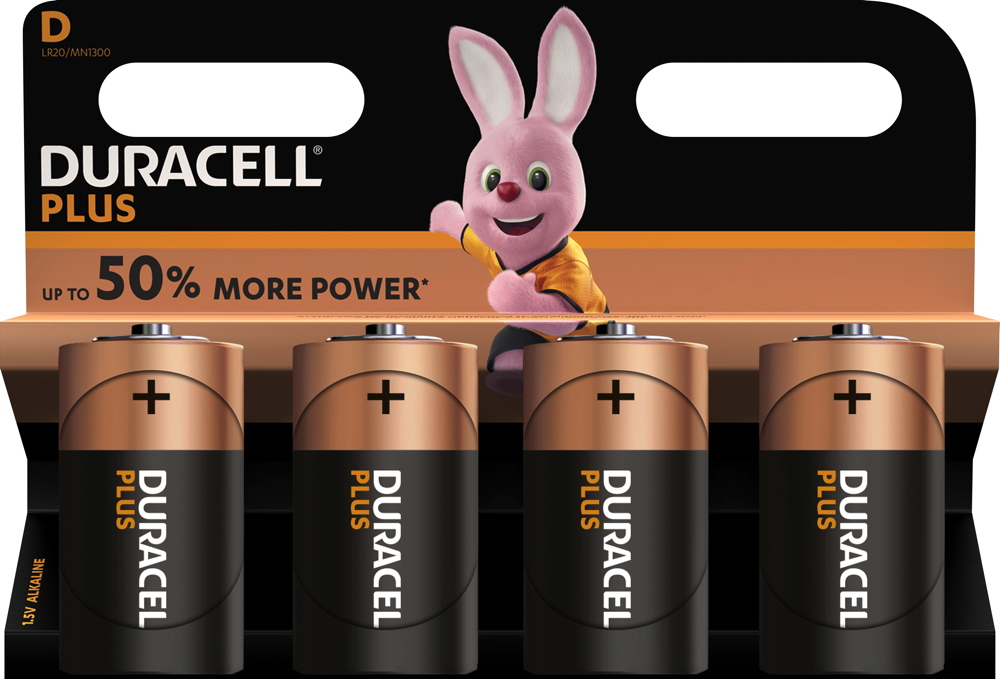 4 Duracell Plus D / Mono / MN1300 Alkaline Batterien im 4er Blister