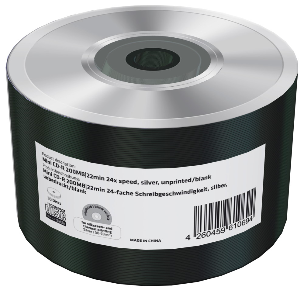 50 Mediarange Rohlinge CD-R Mini silver blank 22Min 200MB 24x Shrink