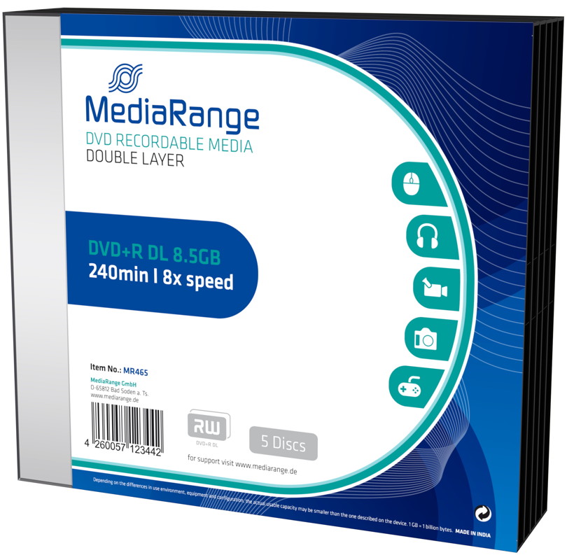 50 Mediarange Rohlinge DVD+R Double Layer 8,5GB 8x Slimcase
