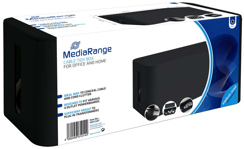 Mediarange Cable tidy box Kabelbox M medium sized schwarz