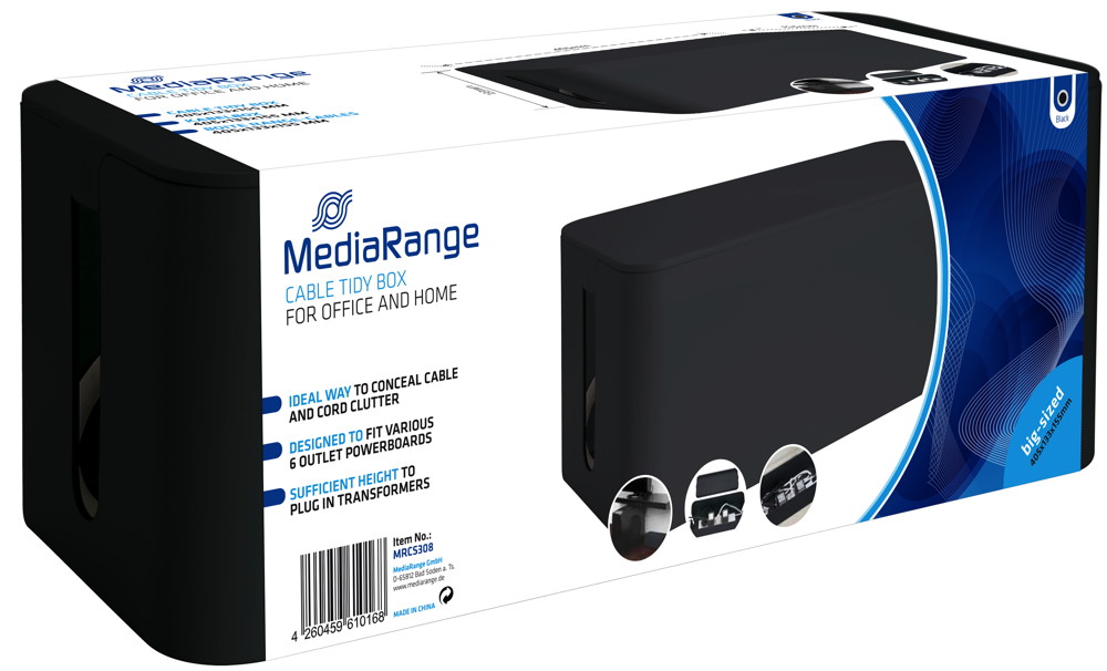 Mediarange Cable tidy box Kabelbox L big sized schwarz