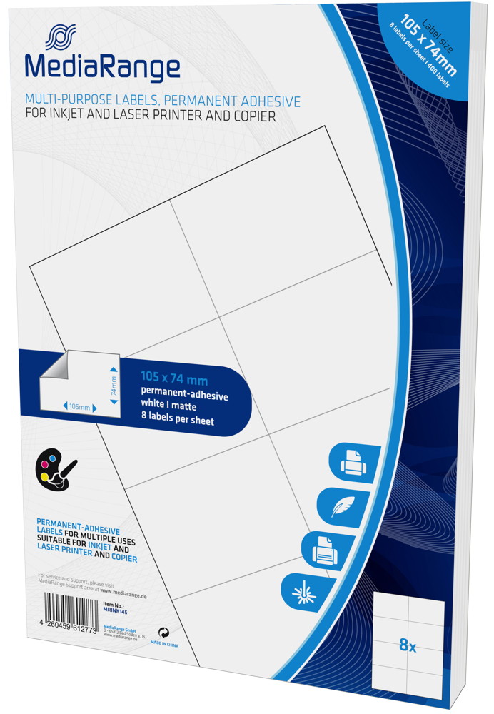 400 Mediarange Etiketten Label selbstklebend A7 105 x 74 mm auf 50 A4 Bogen
