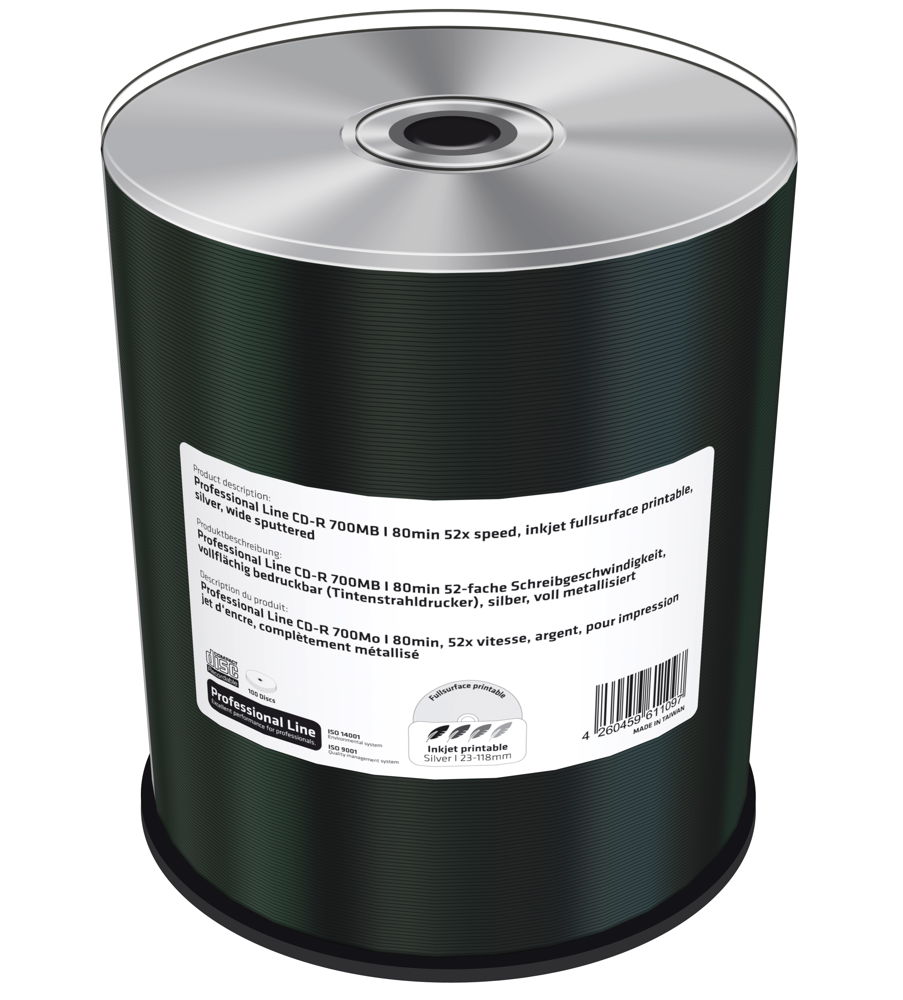 100 Professional Rohlinge CD-R full printable silver 80Min 700MB 52x ...