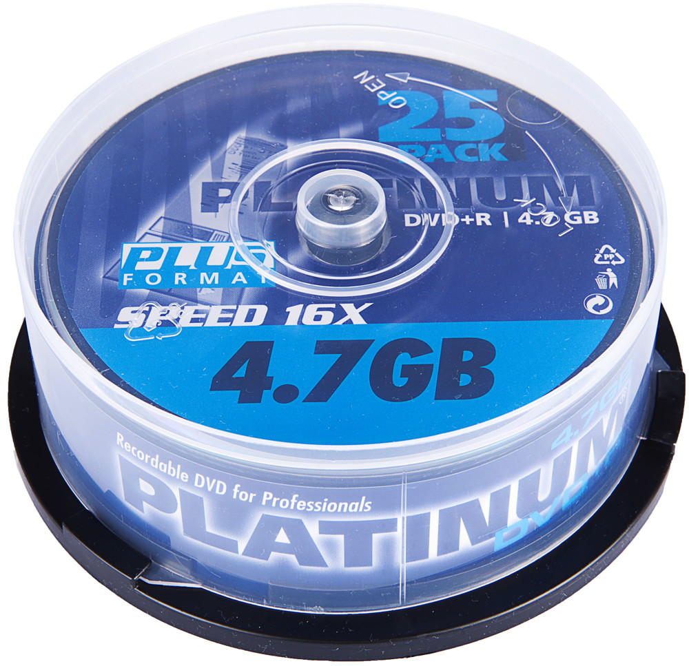 25 Platinum Rohlinge DVD+R 4,7GB 16x Spindel