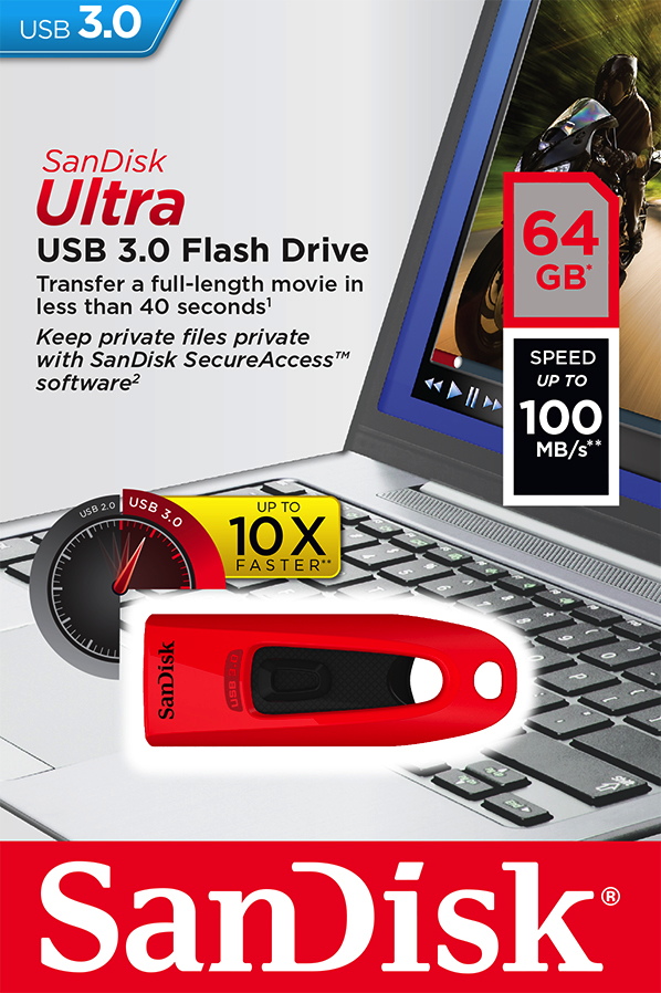Sandisk USB Stick 64GB Speicherstick Cruzer Ultra rot USB 3.0