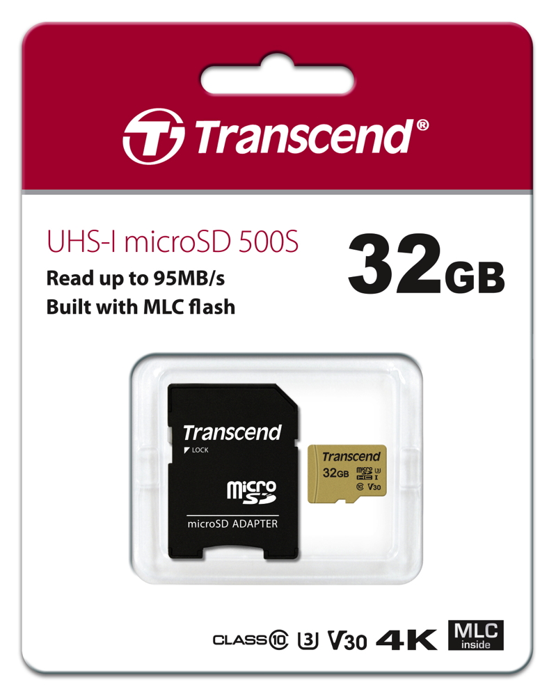 Transcend Micro SDHC Karte 32GB Speicherkarte 500S UHS-I U3 4K V30 Class 10