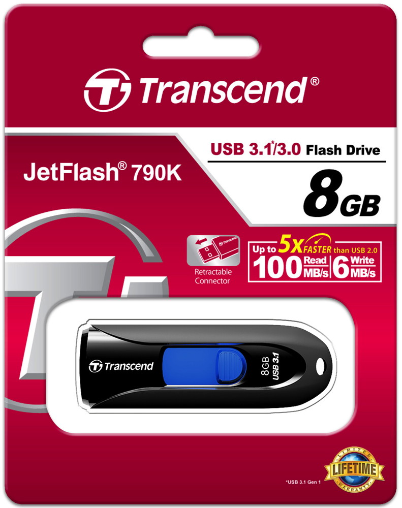 Transcend USB Stick 8GB Speicherstick JetFlash 790K schwarz USB 3.1