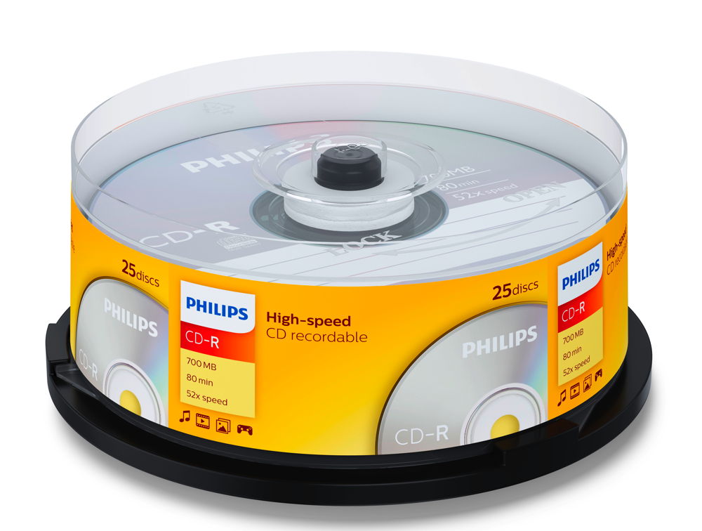25 Philips Rohlinge CD-R 80Min 700MB 52x Spindel