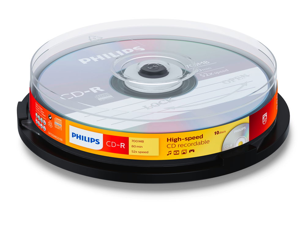 10 Philips Rohlinge CD-R 80Min 700MB 52x Spindel