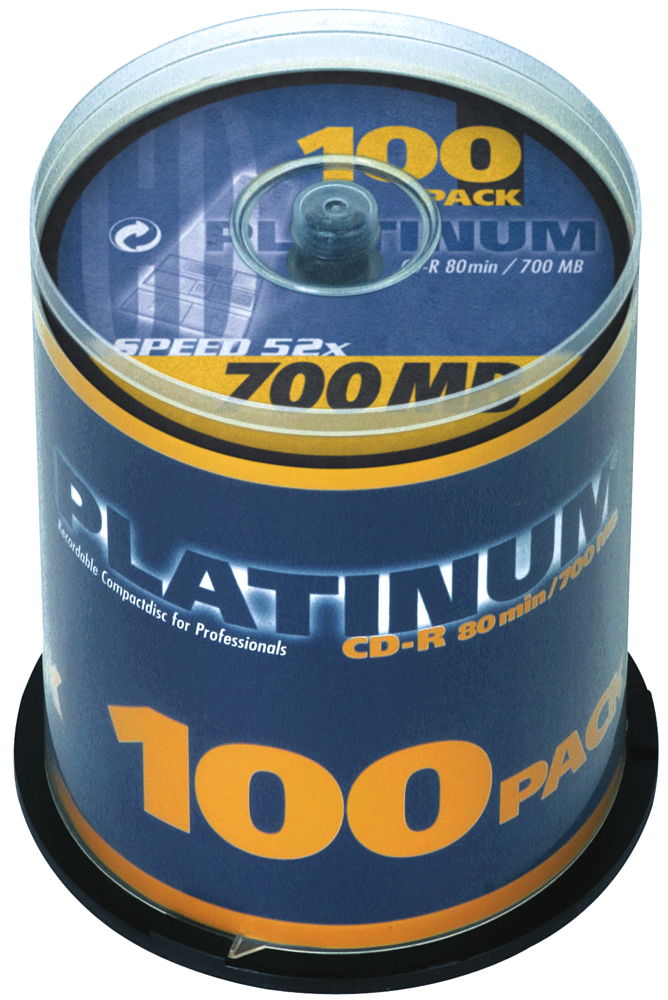 100 Platinum Rohlinge CD-R 80Min 700MB 52x Spindel