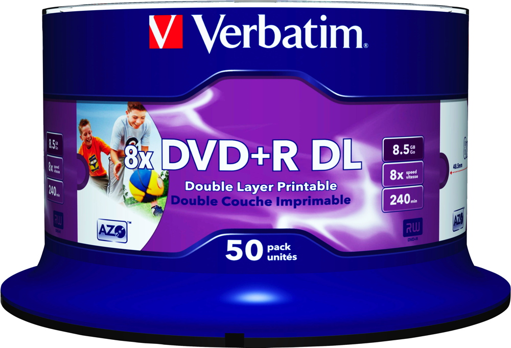 100 Verbatim Rohlinge DVD+R Double Layer full printable 8,5GB 8x Spindel